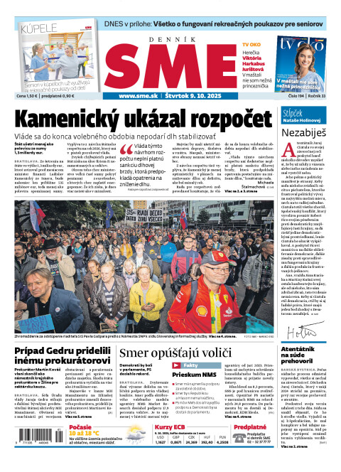 Denník SME z 9. 10. 2025 | Denník SME